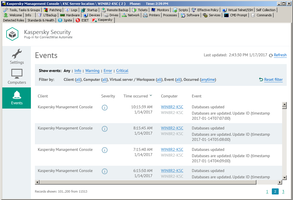 Viewing event information